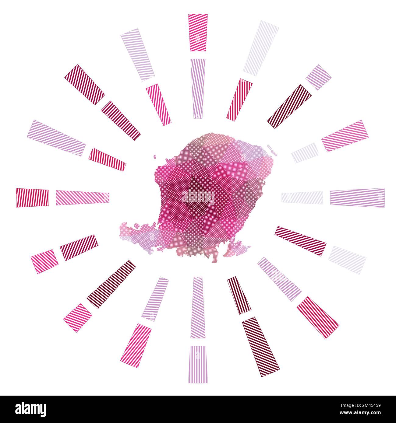 Lombok sunburst. Low poly striped rays and map of the island. Artistic ...