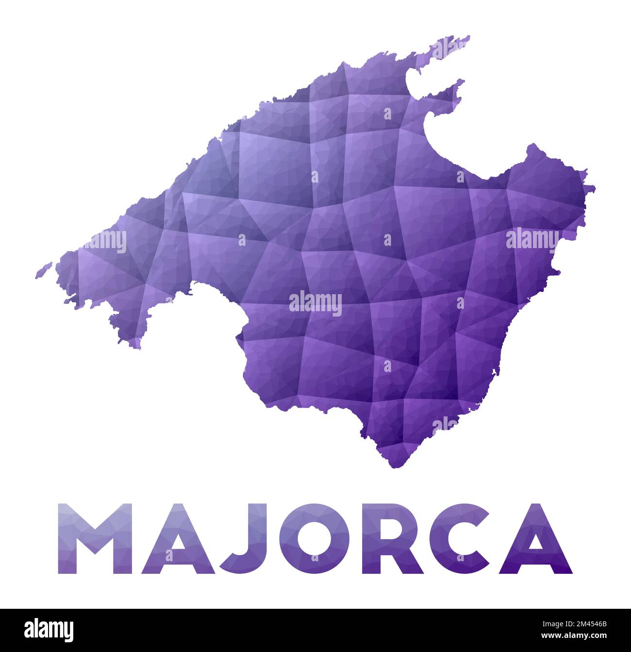 Map of Majorca. Low poly illustration of the island. Purple geometric design. Polygonal vector ...