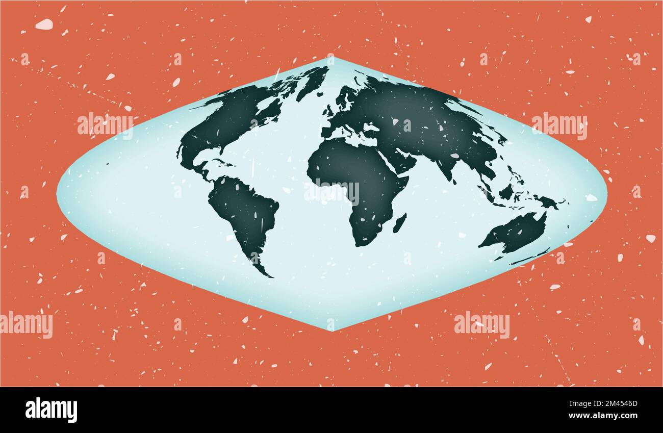 World Map Poster Sinusoidal Projection Vintage World Shape With Grunge Texture Vibrant Vector