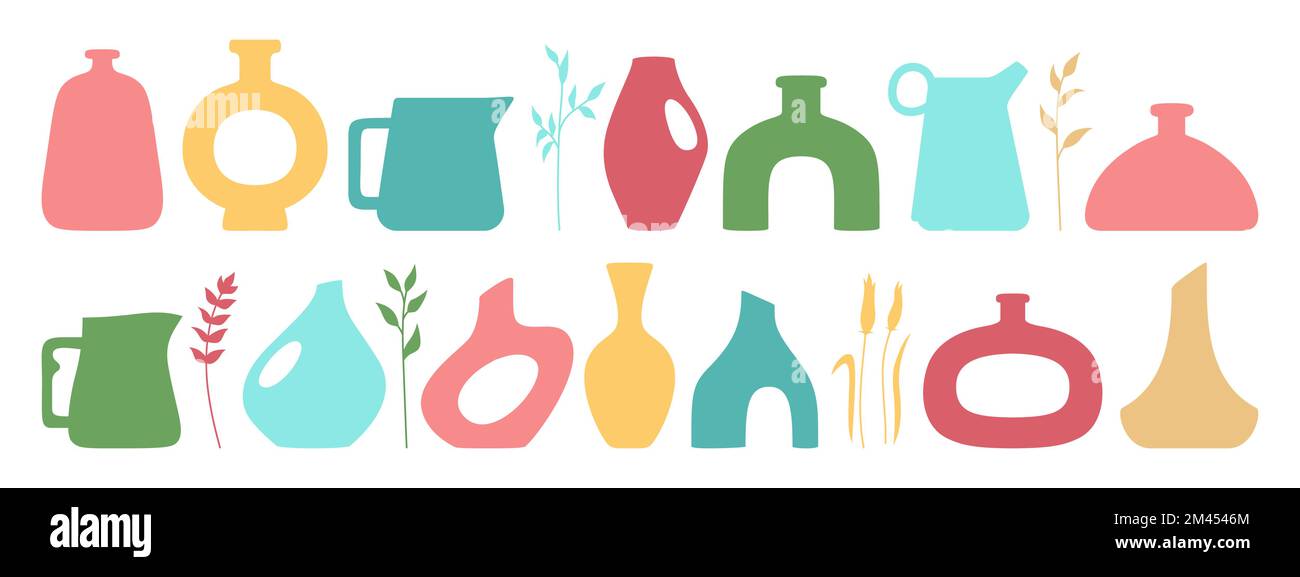 Vase shape and ceramic pot, jug or jar bottles silhouette set. Cozy ...