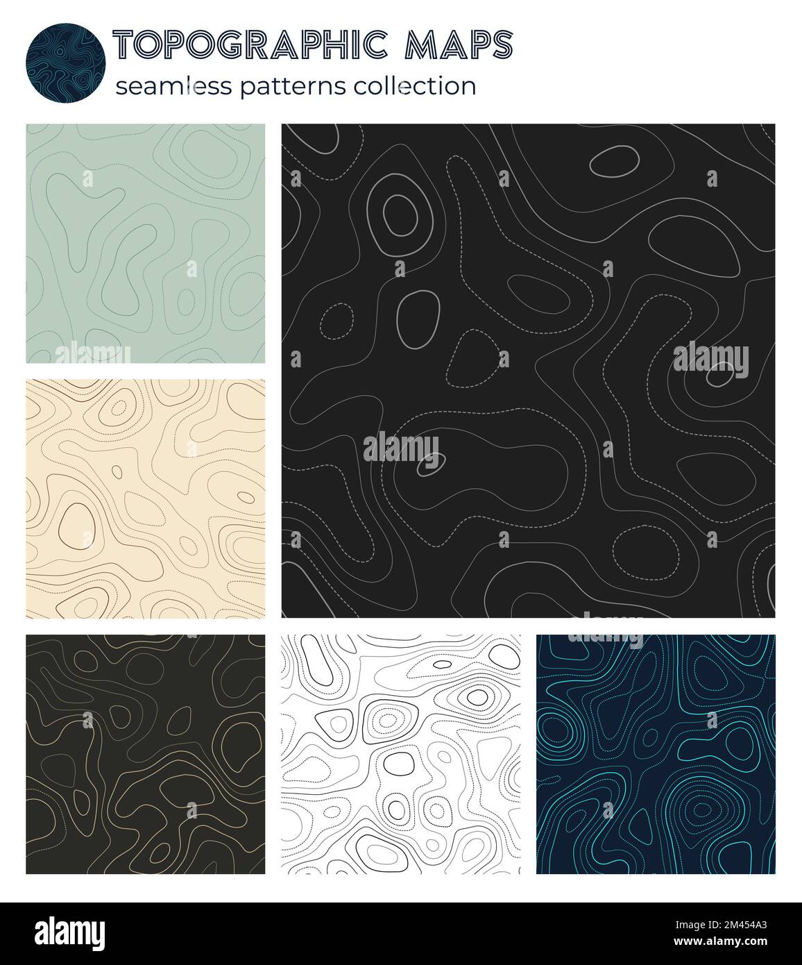Topographic maps. Authentic isoline patterns, seamless design ...