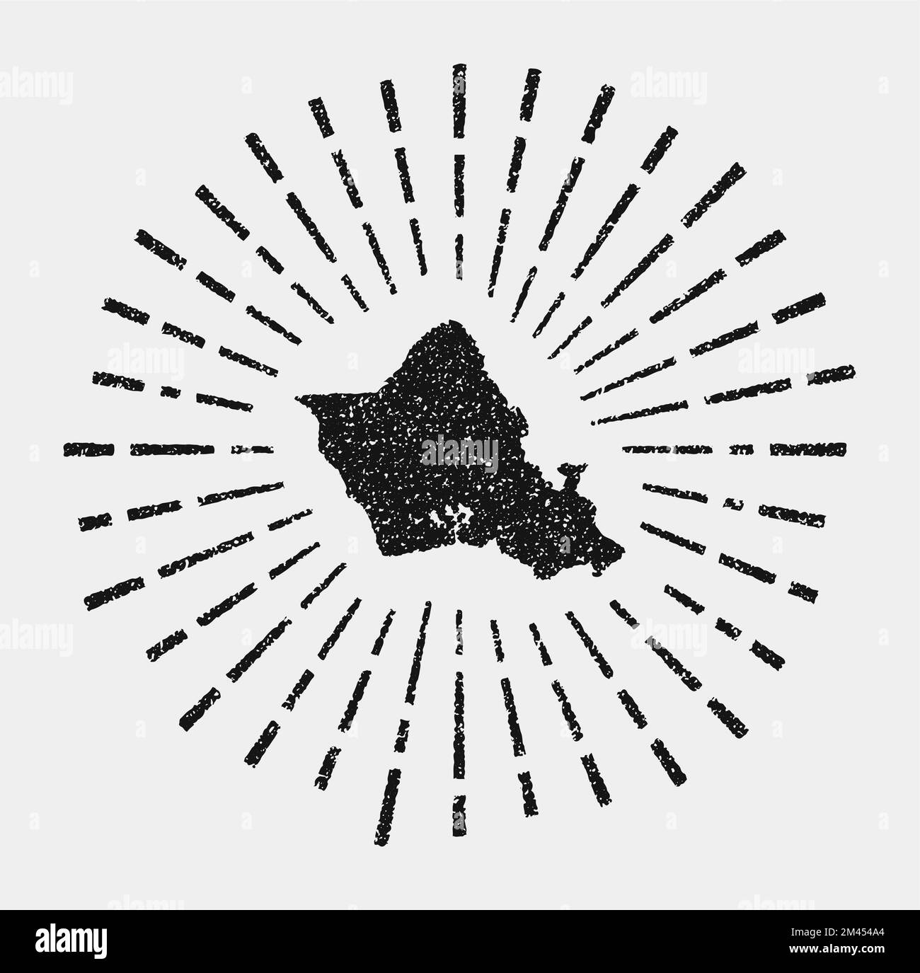 Vintage Map Of Oahu Grunge Sunburst Around The Island Black Oahu Shape With Sun Rays On White
