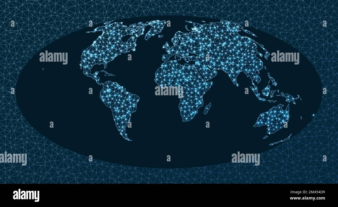 Communications map of the world. Aitoff projection. World Network ...