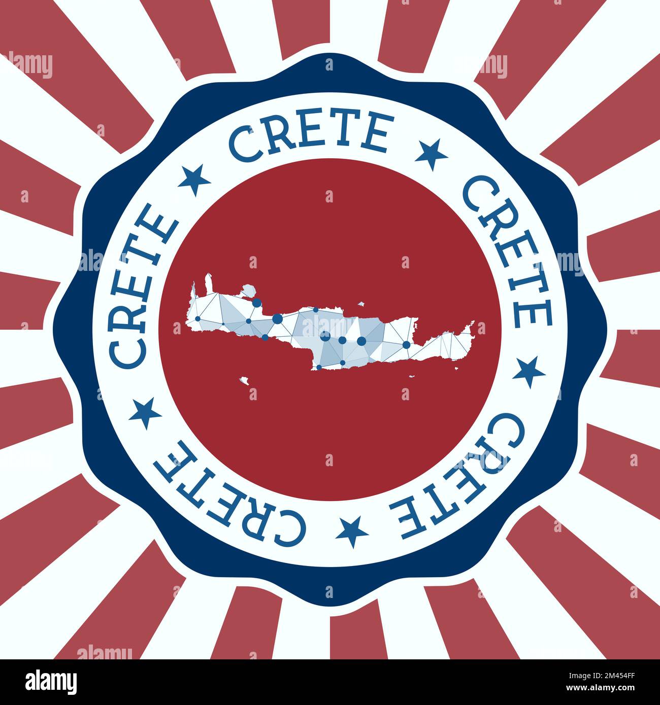 Crete Badge. Round logo of island with triangular mesh map and radial ...