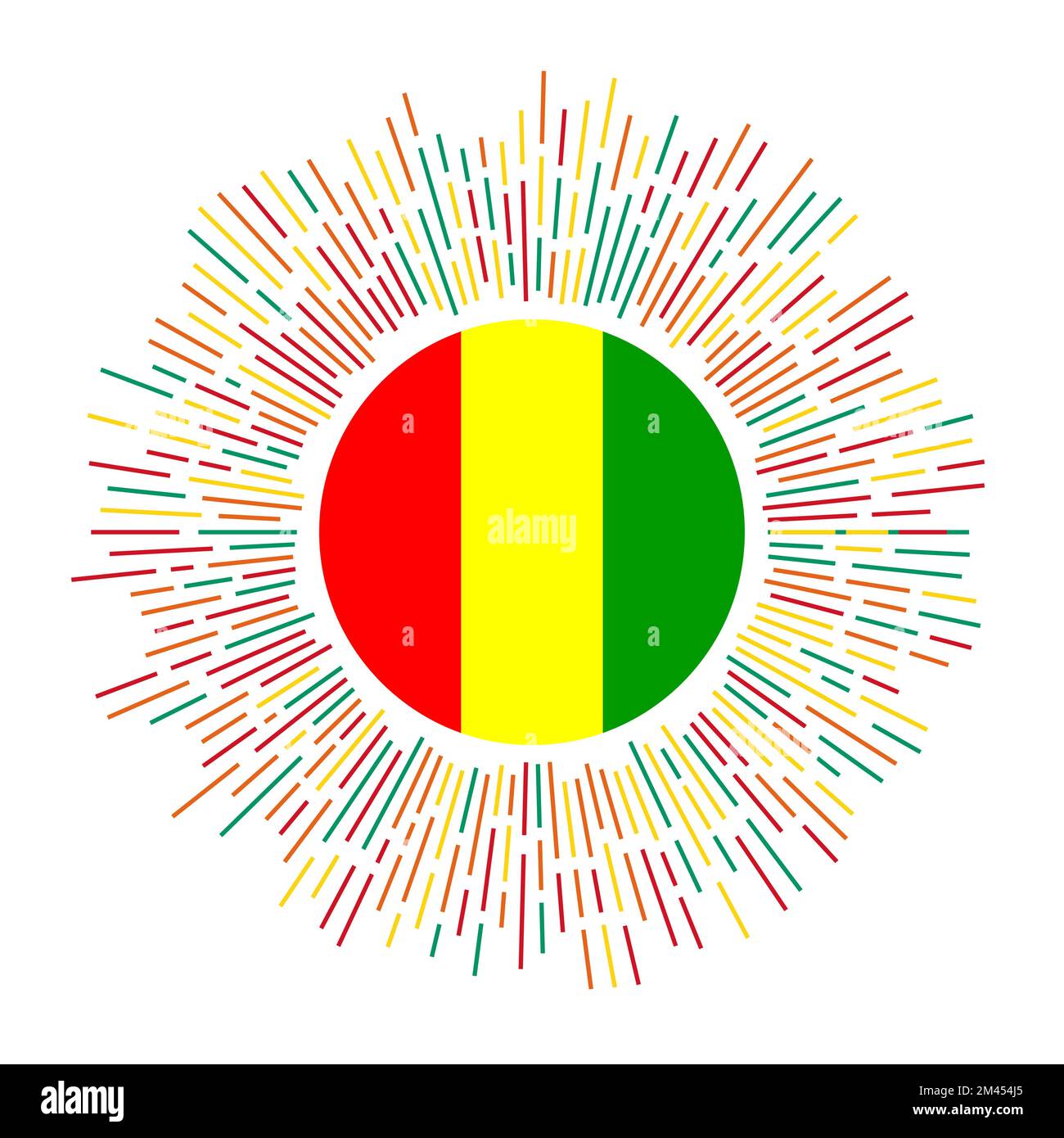 Guinea sign. Country flag with colorful rays. Radiant sunburst with ...