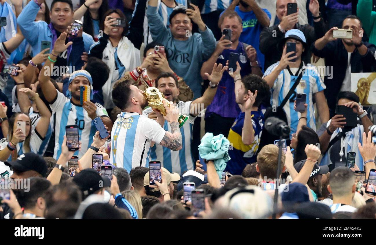 Qatar - 18/12/2022, Lionel Messi of Argentina celebrates the victory ...