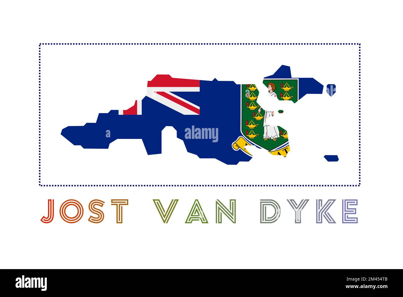 Jost Van Dyke Logo. Map of Jost Van Dyke with island name and flag ...