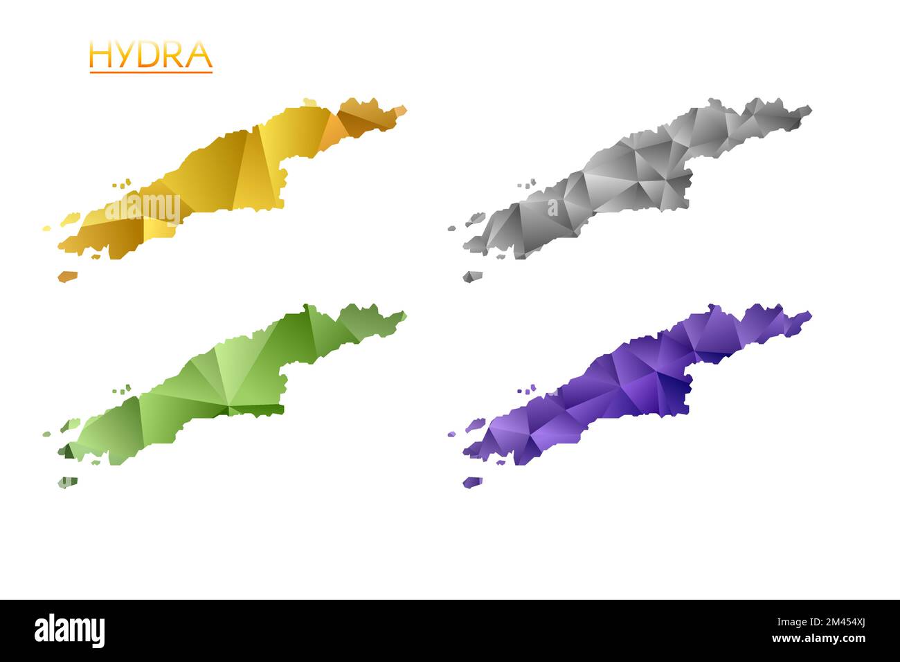 Set of vector polygonal maps of Hydra. Bright gradient map of island in ...