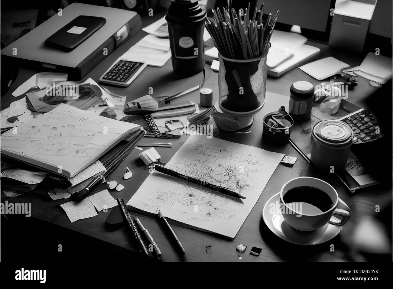 Pile papers table close up Black and White Stock Photos & Images - Alamy