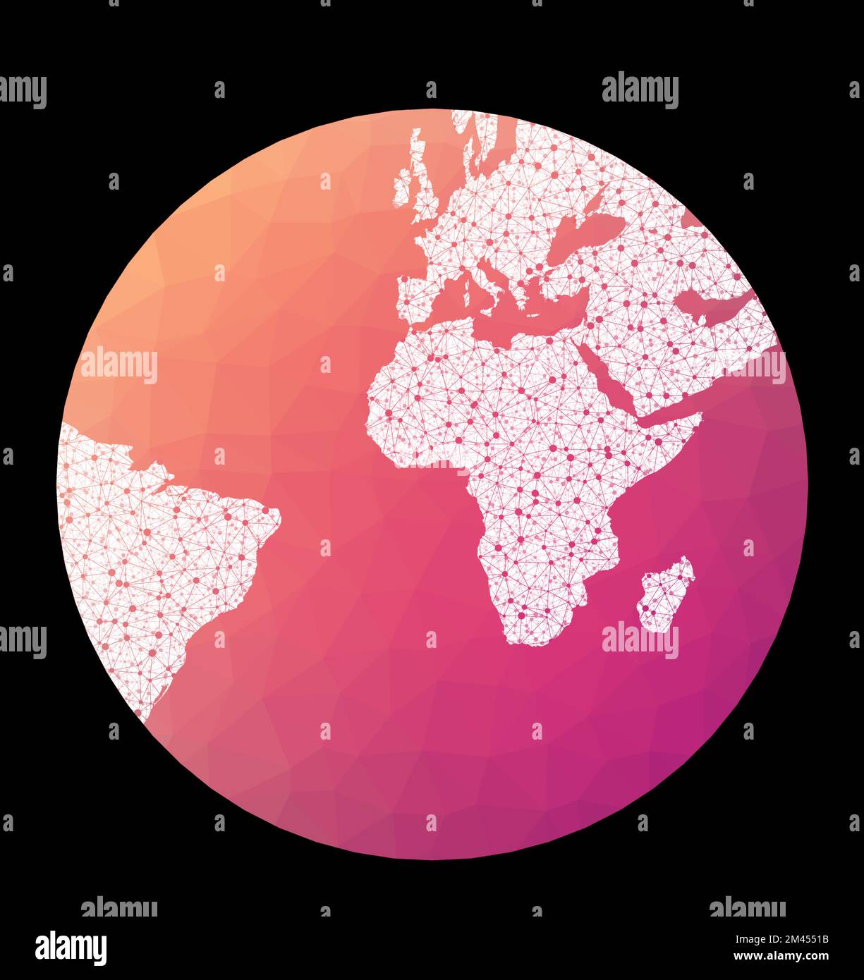 World Network Map Gnomonic Projection Wired Globe In Gnomonic Projection On Geometric Low Poly