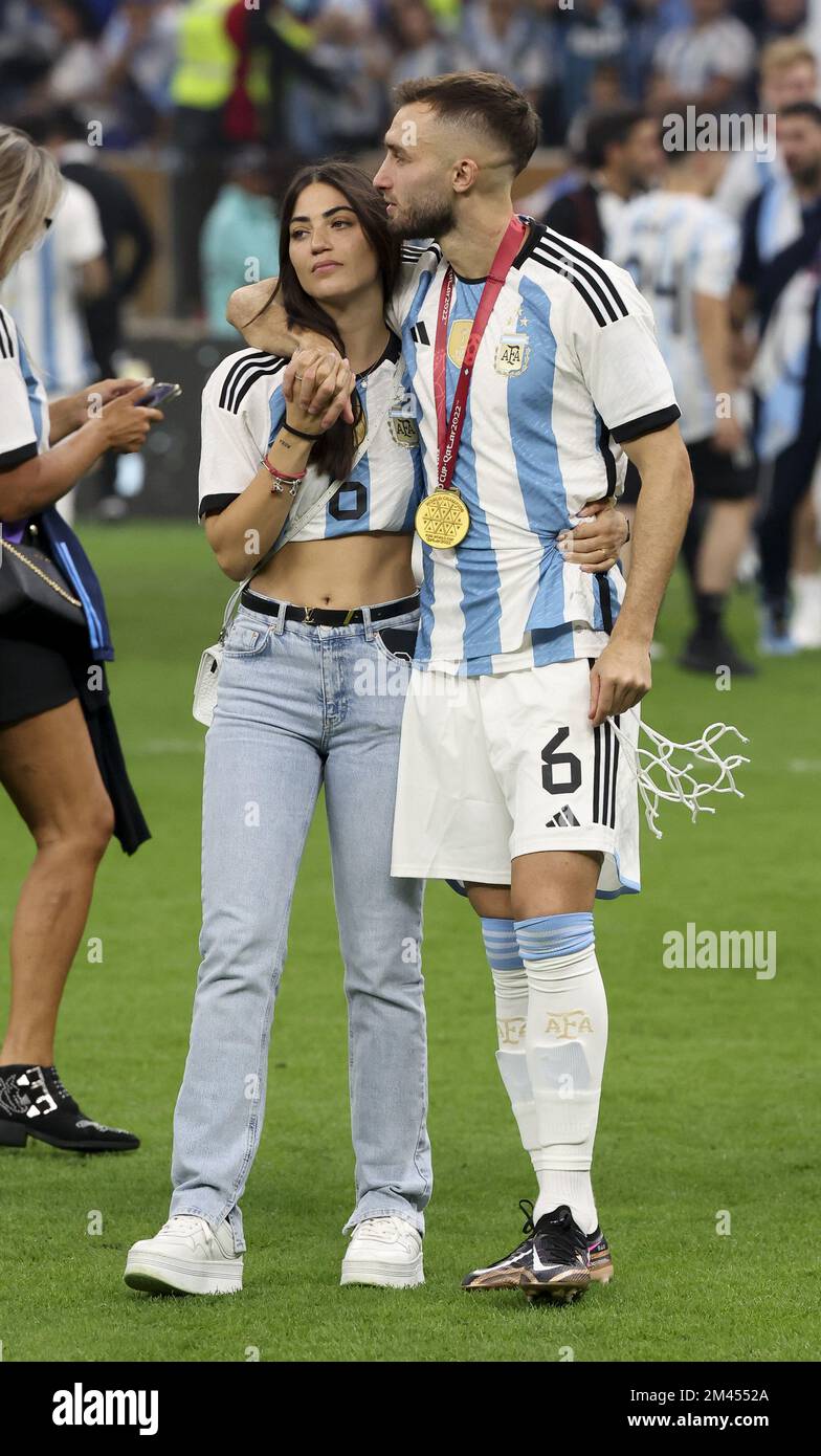 Al Daayen, Qatar - 18/12/2022, German Pezzella of Argentina and his wife Agustina Bascerano ...