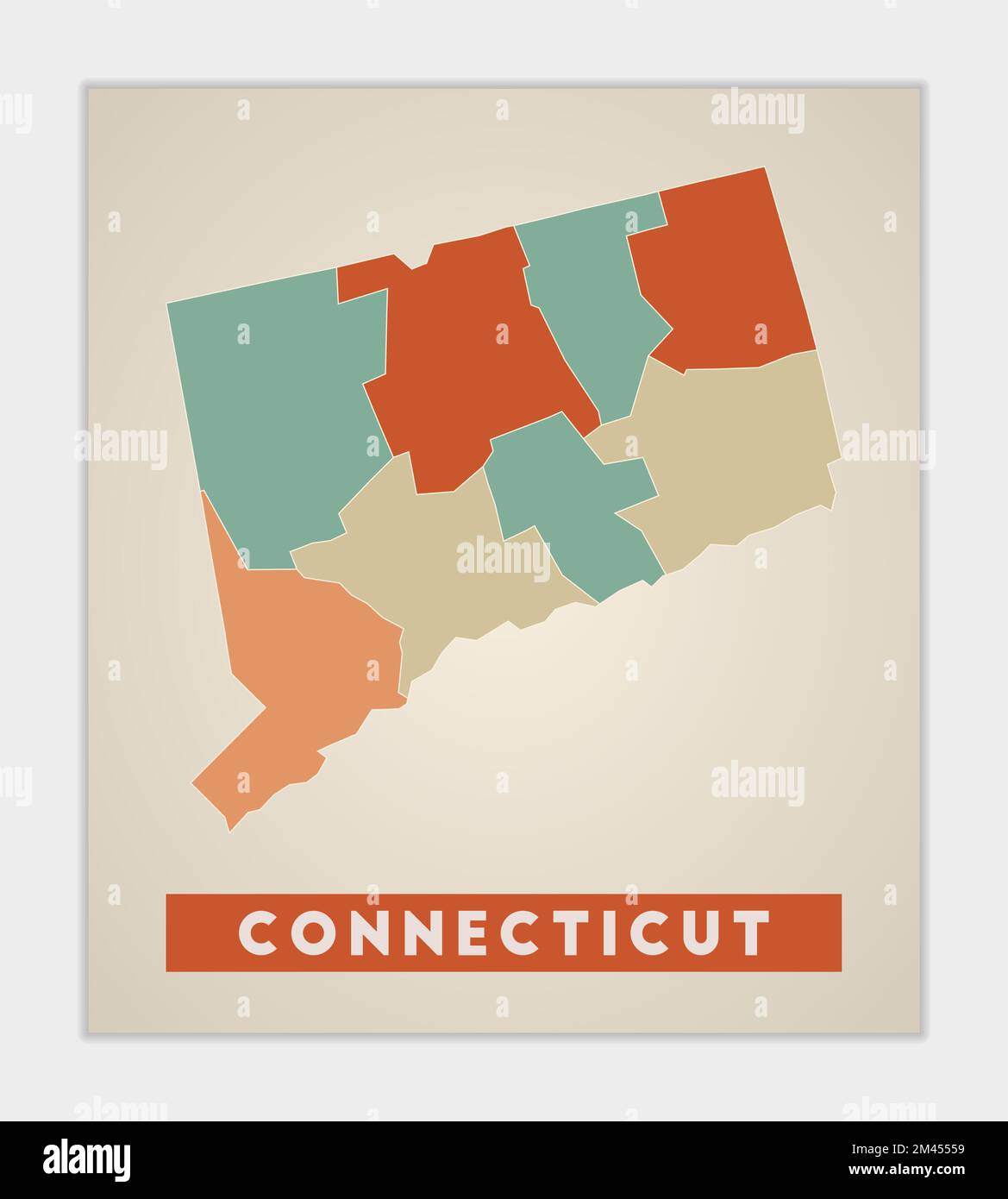 Connecticut poster. Map of the us state with colorful regions. Shape of ...