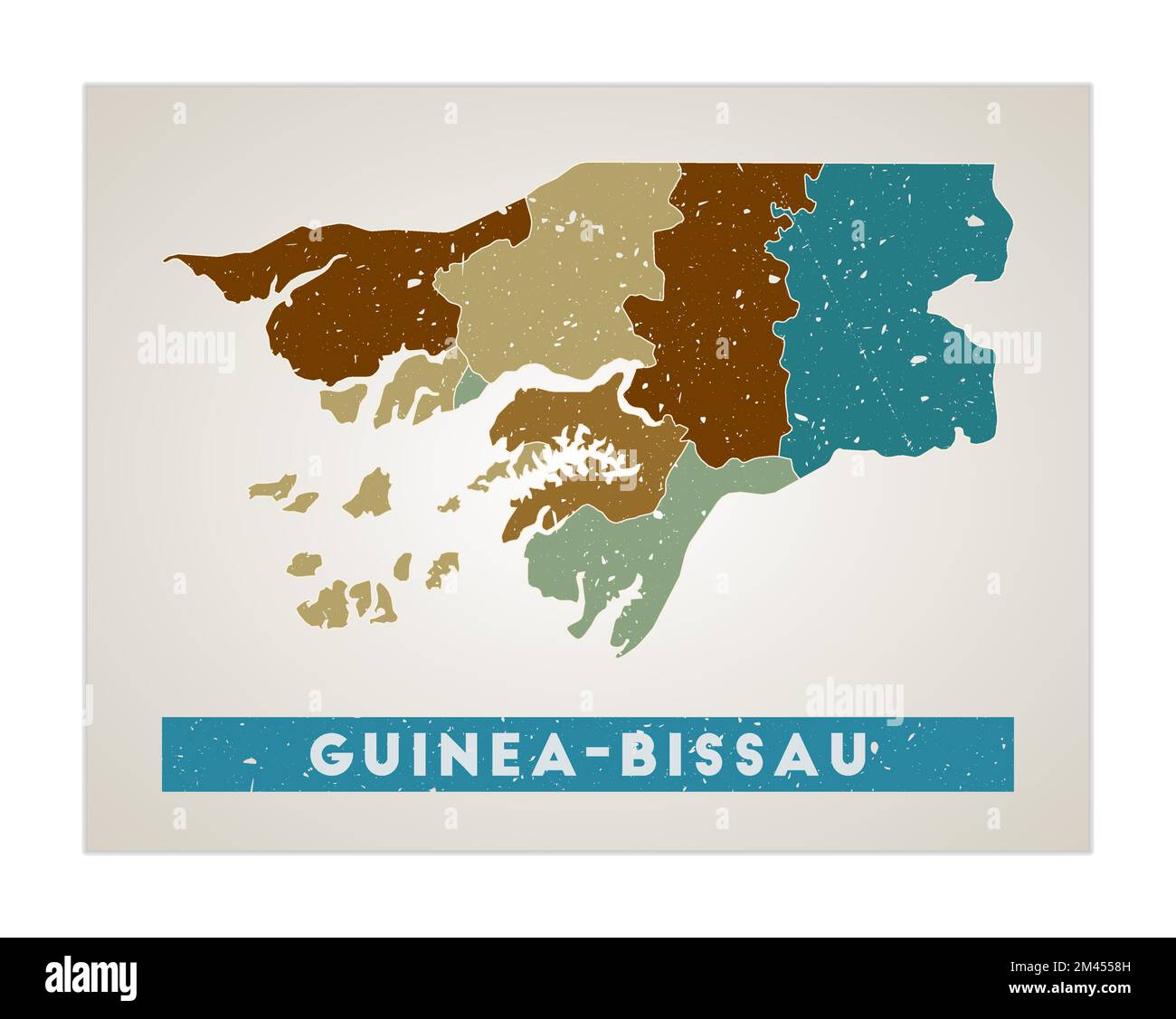 Guinea-Bissau map. Country poster with regions. Old grunge texture ...