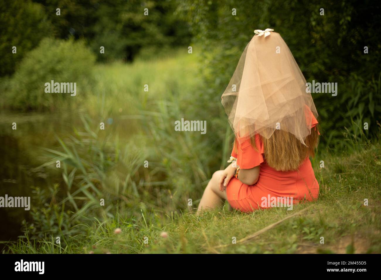 Girl on lake. Woman on nature. Holiday in park. Details of beautiful ...