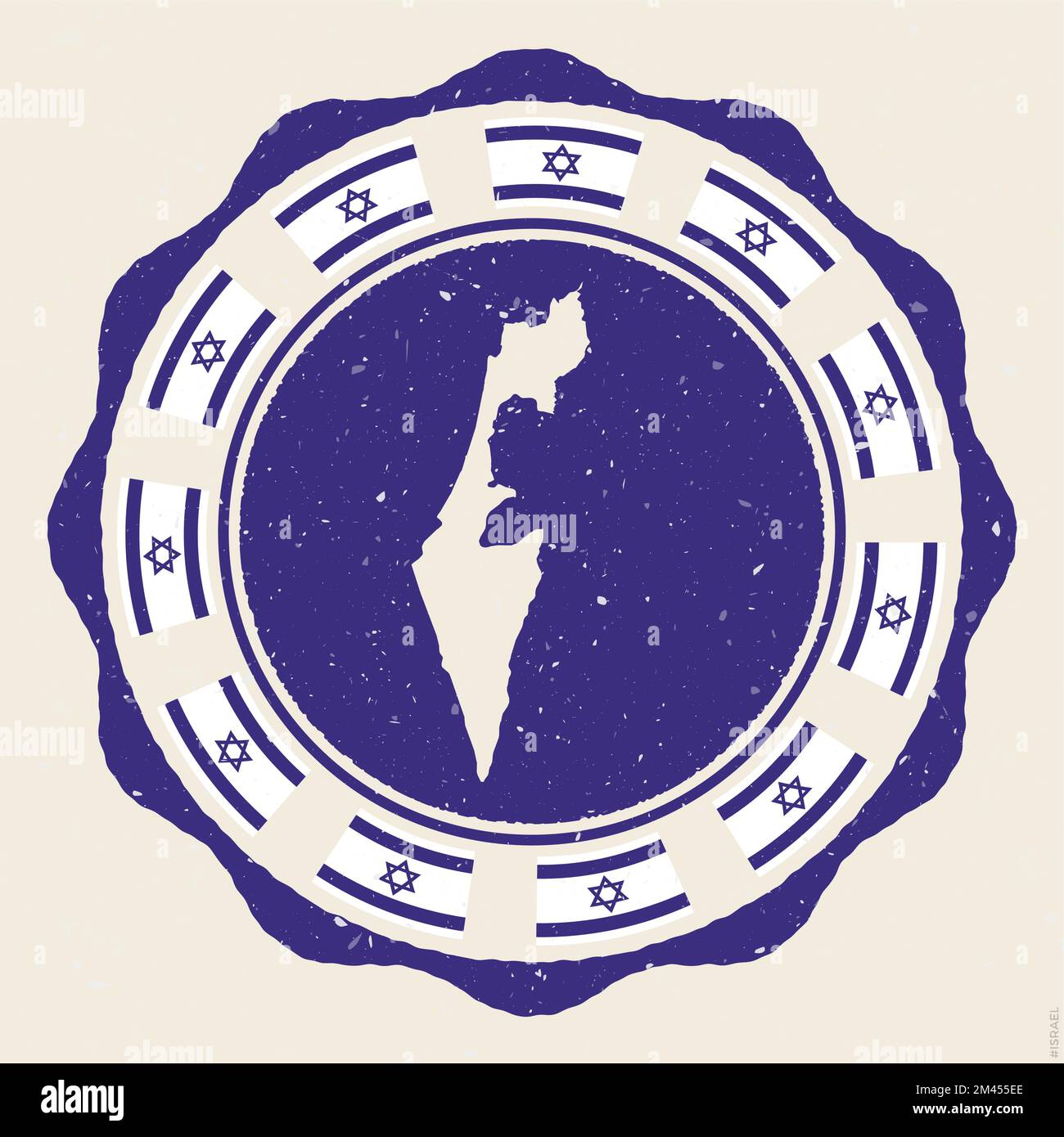 Israel vintage sign. Grunge round logo with map and flags of Israel ...