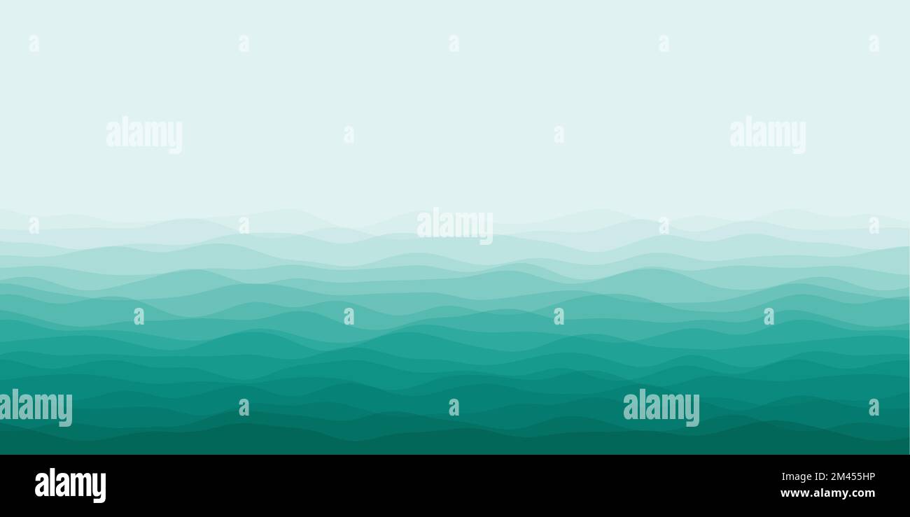 Abstract waves cover. Horizontal background with curves in teal colors ...