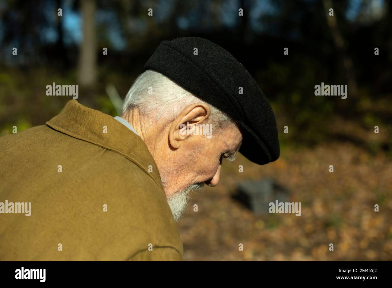 Grizzled old man in black cap. Elderly man. Portrait of man 92 years ...