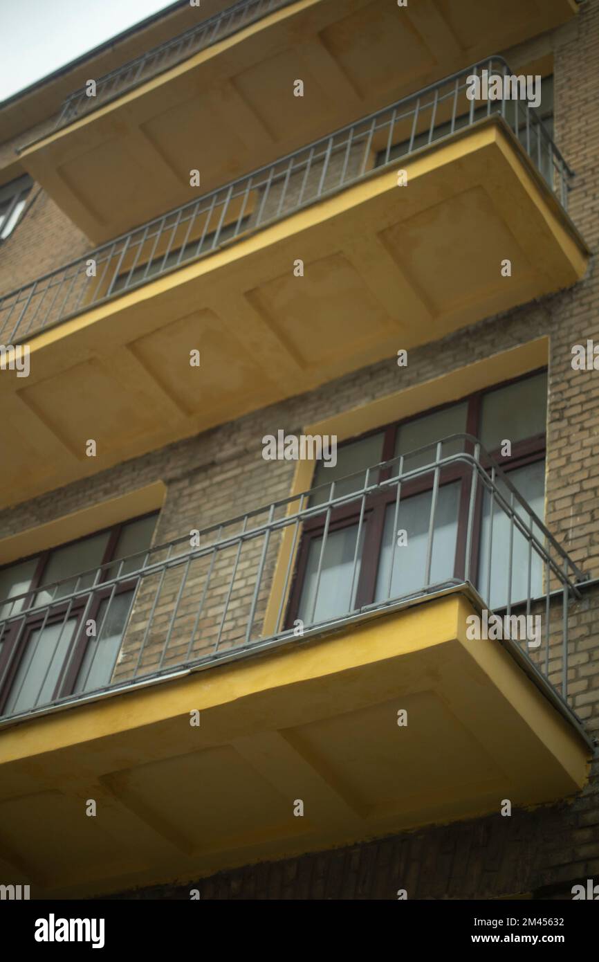 Balcony in old building. Balcony without glazing. Architecture of 20th ...