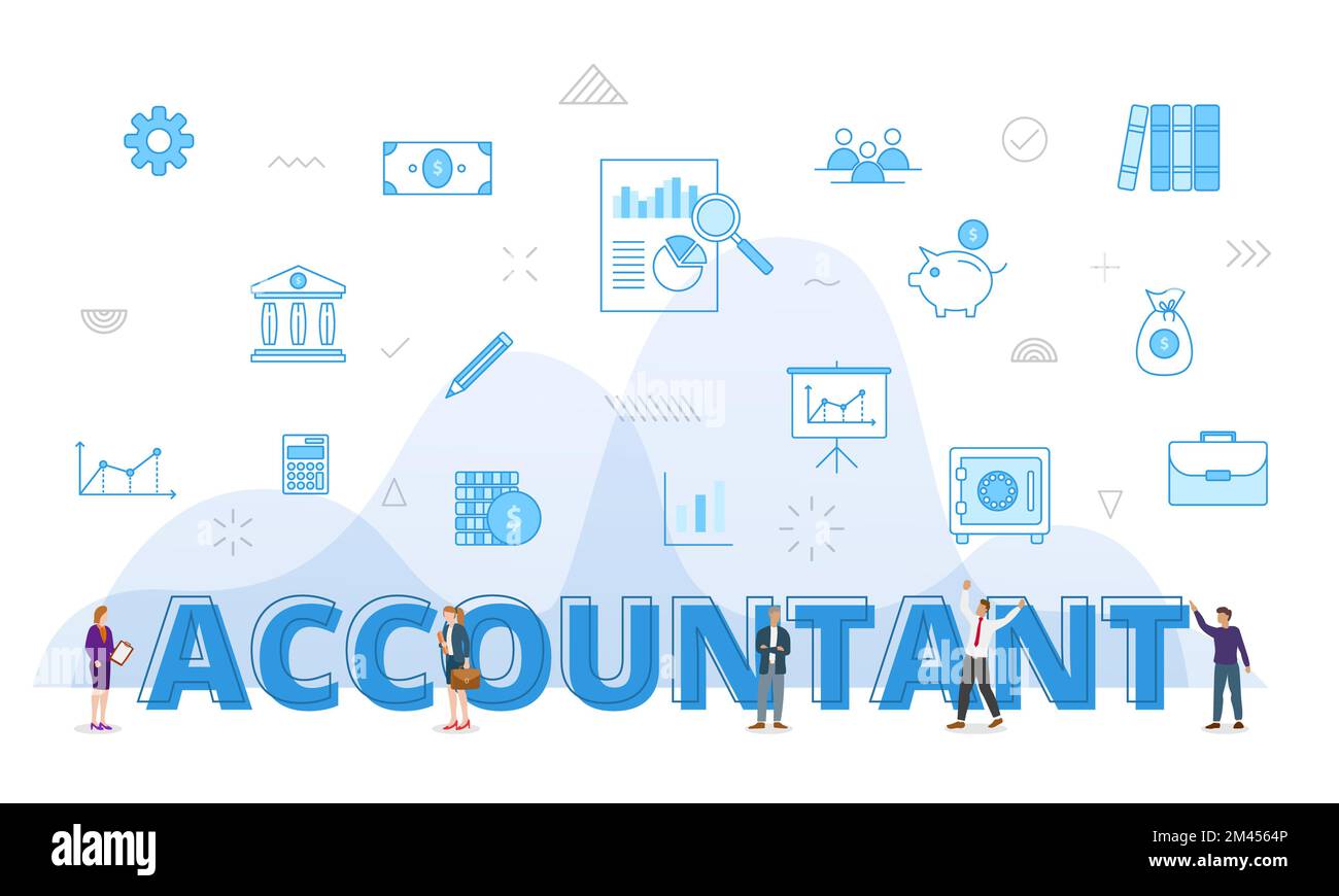 accountant concept with big words and people surrounded by related icon ...