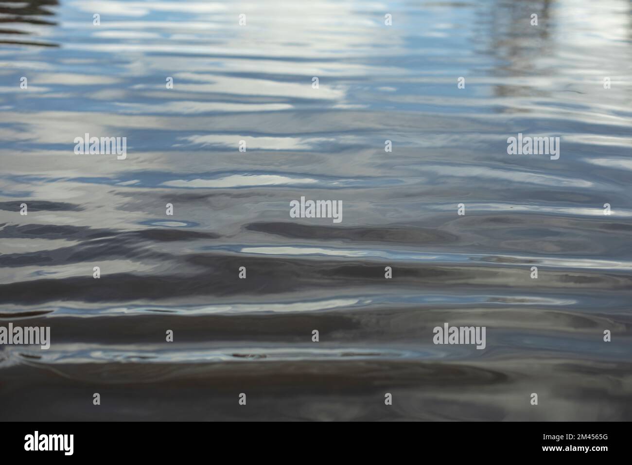 Texture of water. Surface of puddle. Small waves. Reflection in water ...