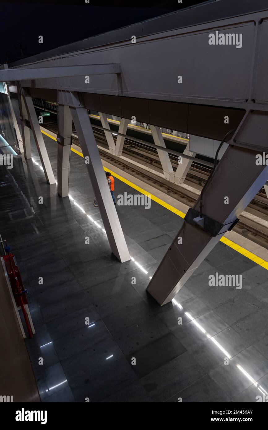 metrobus station at night with night light steel structure Stock Photo ...