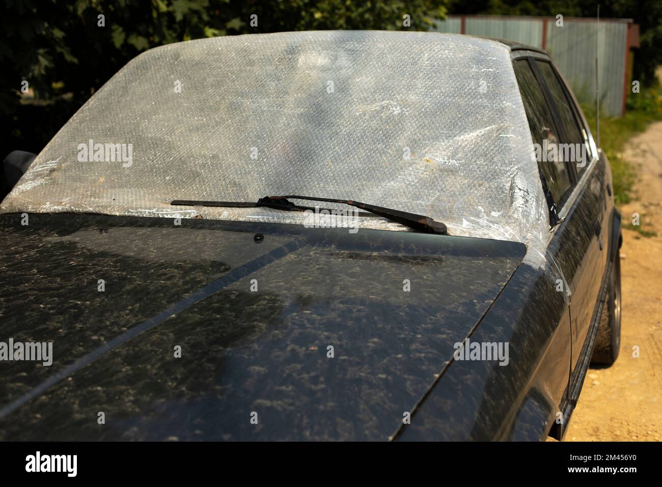 Machine without front window. No glass in car. Broken window in ...