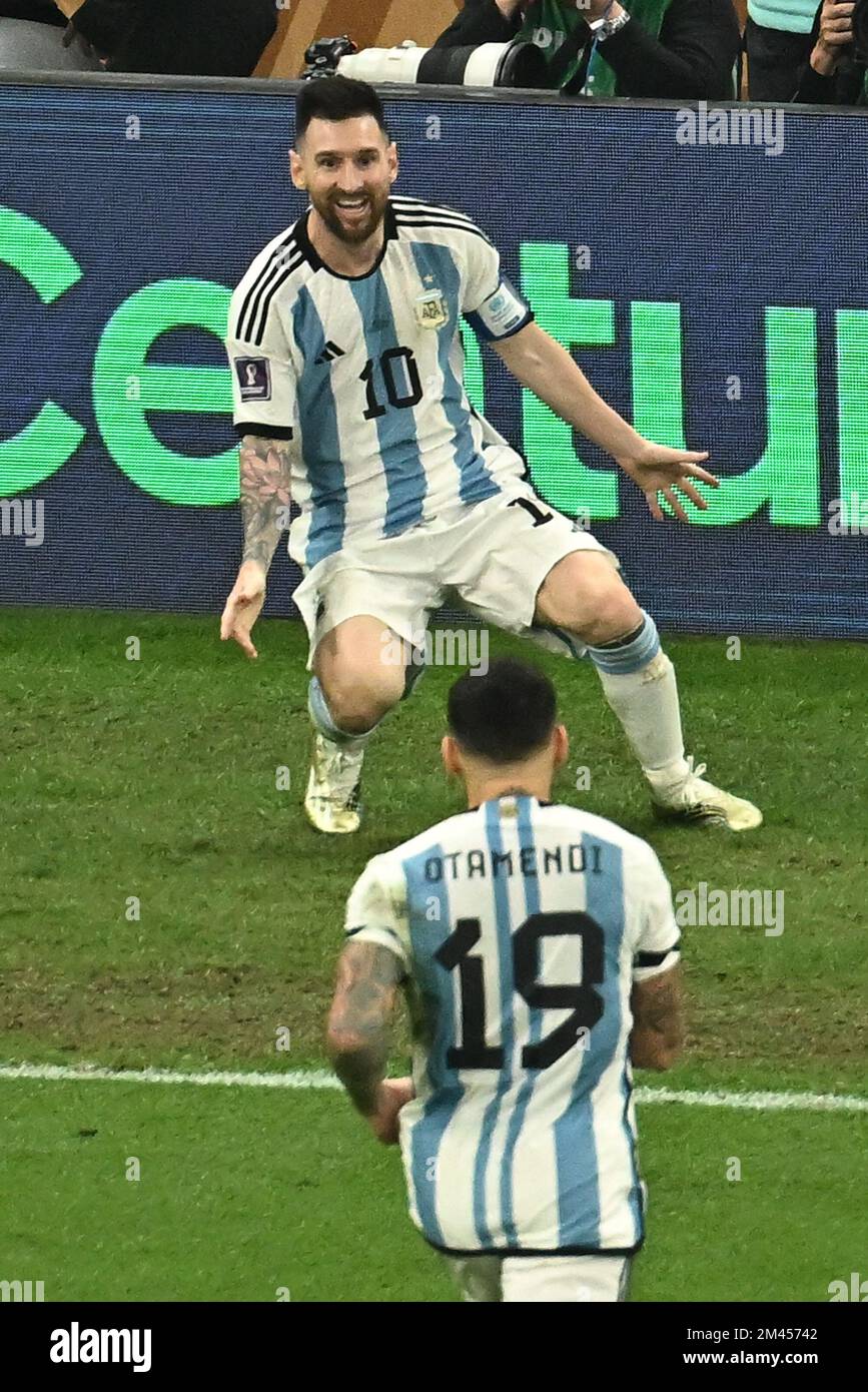 Lionel Messi of Argentina celebrates his goal during Argentina v France ...