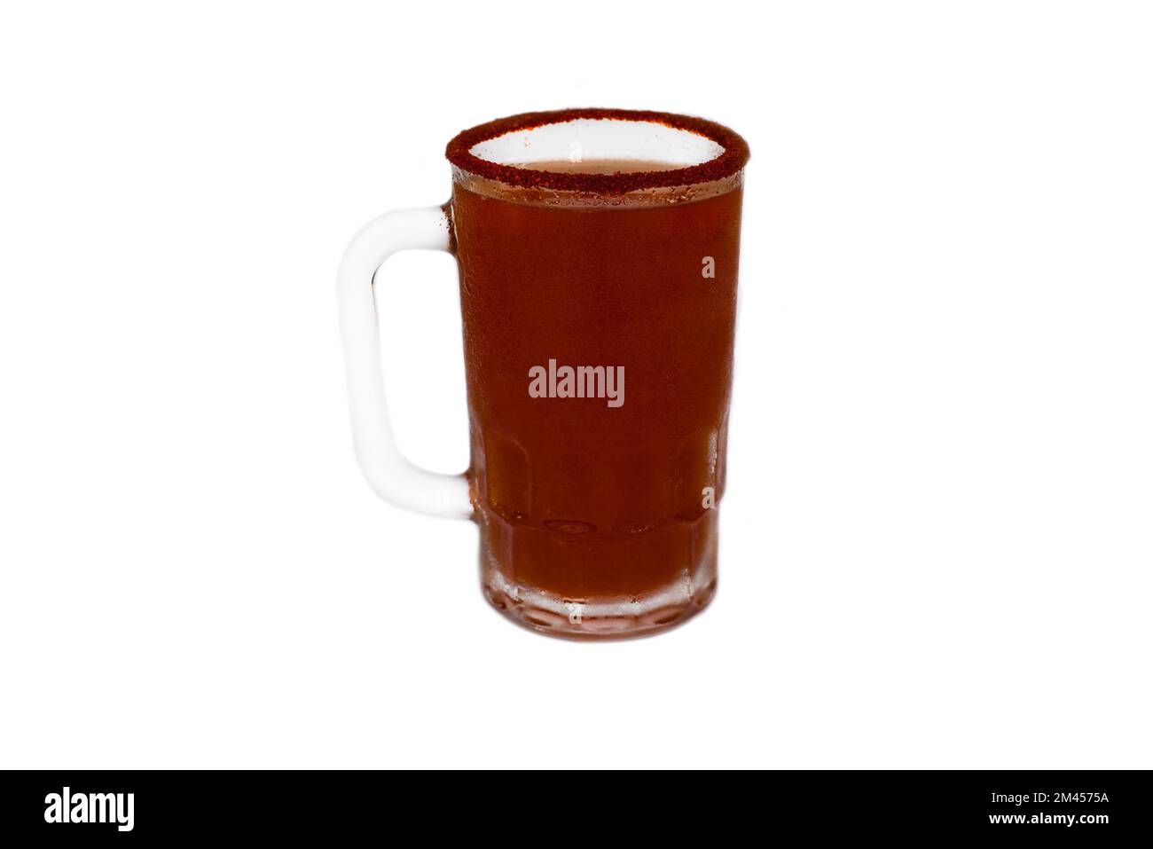 Mexican drink Cerveza roja with pepper isolated on white background ...