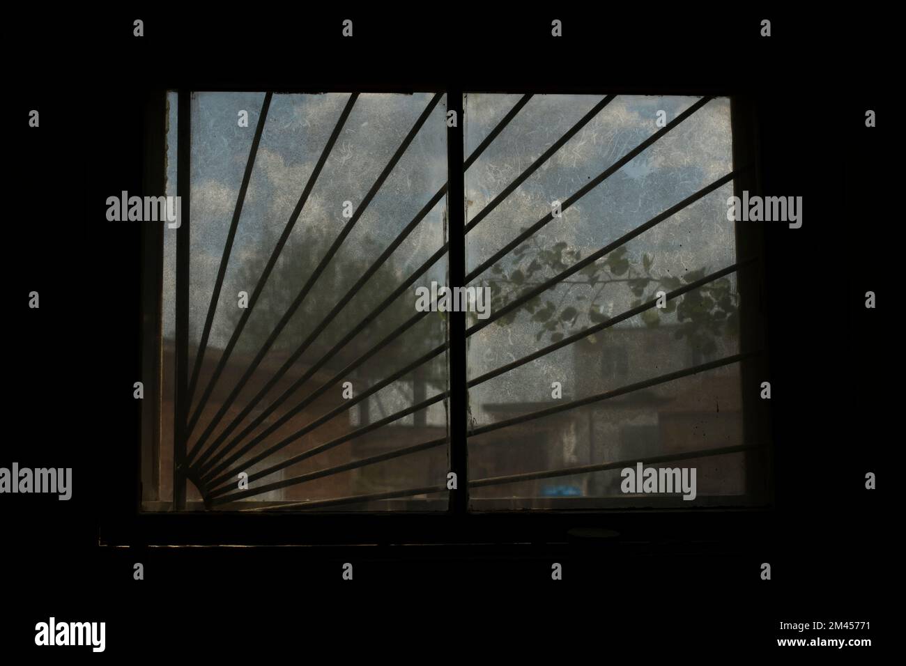 Window in building. Single window. Light in dark interior. Glass in ...