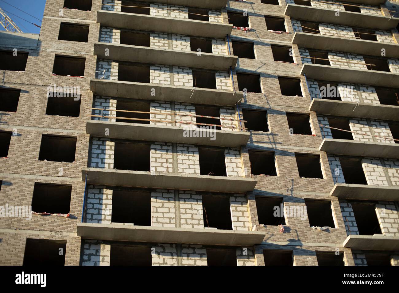 Construction of house. House made of concrete slabs. Details of ...