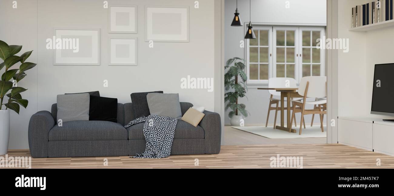Comfortable Scandinavian living room interior design with comfortable ... Comfortable Scandinavian living room interior design with comfortable ...