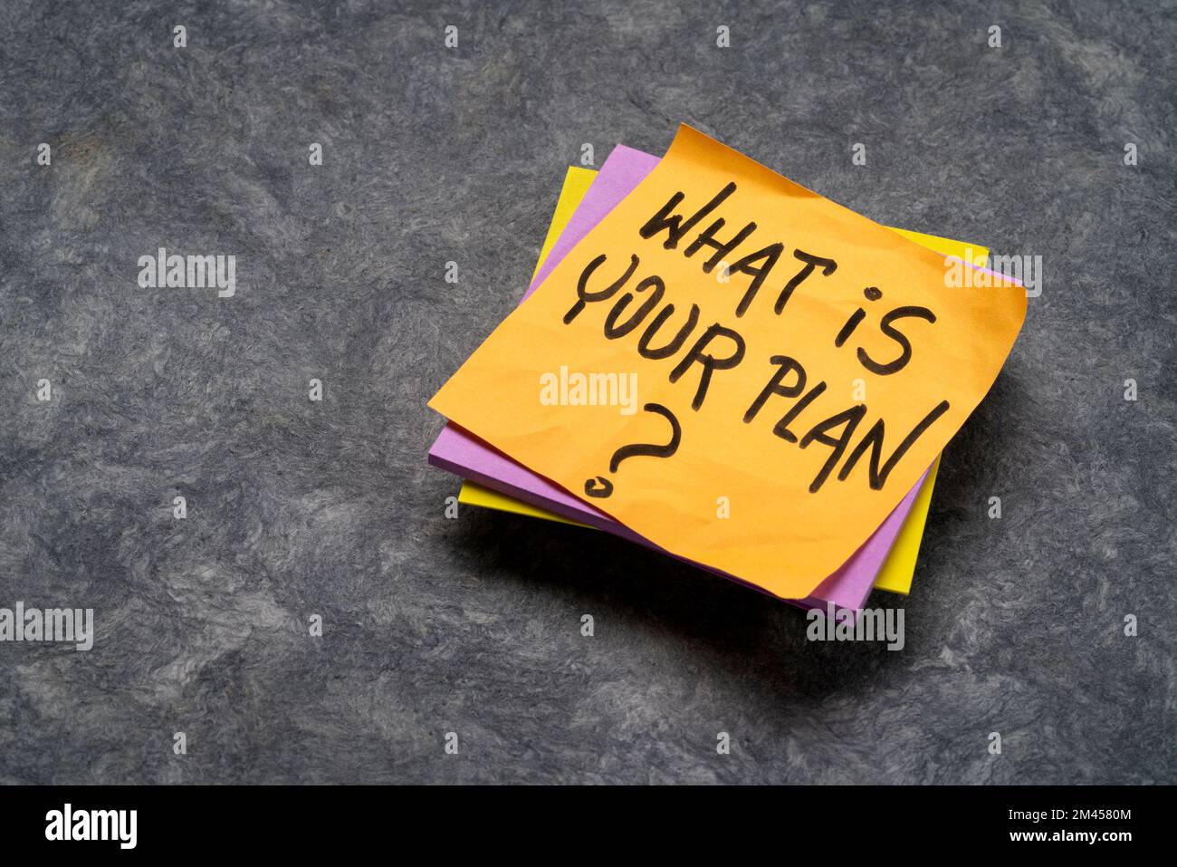 What is your plan? Handwriting on a sticky note. Business communication ...