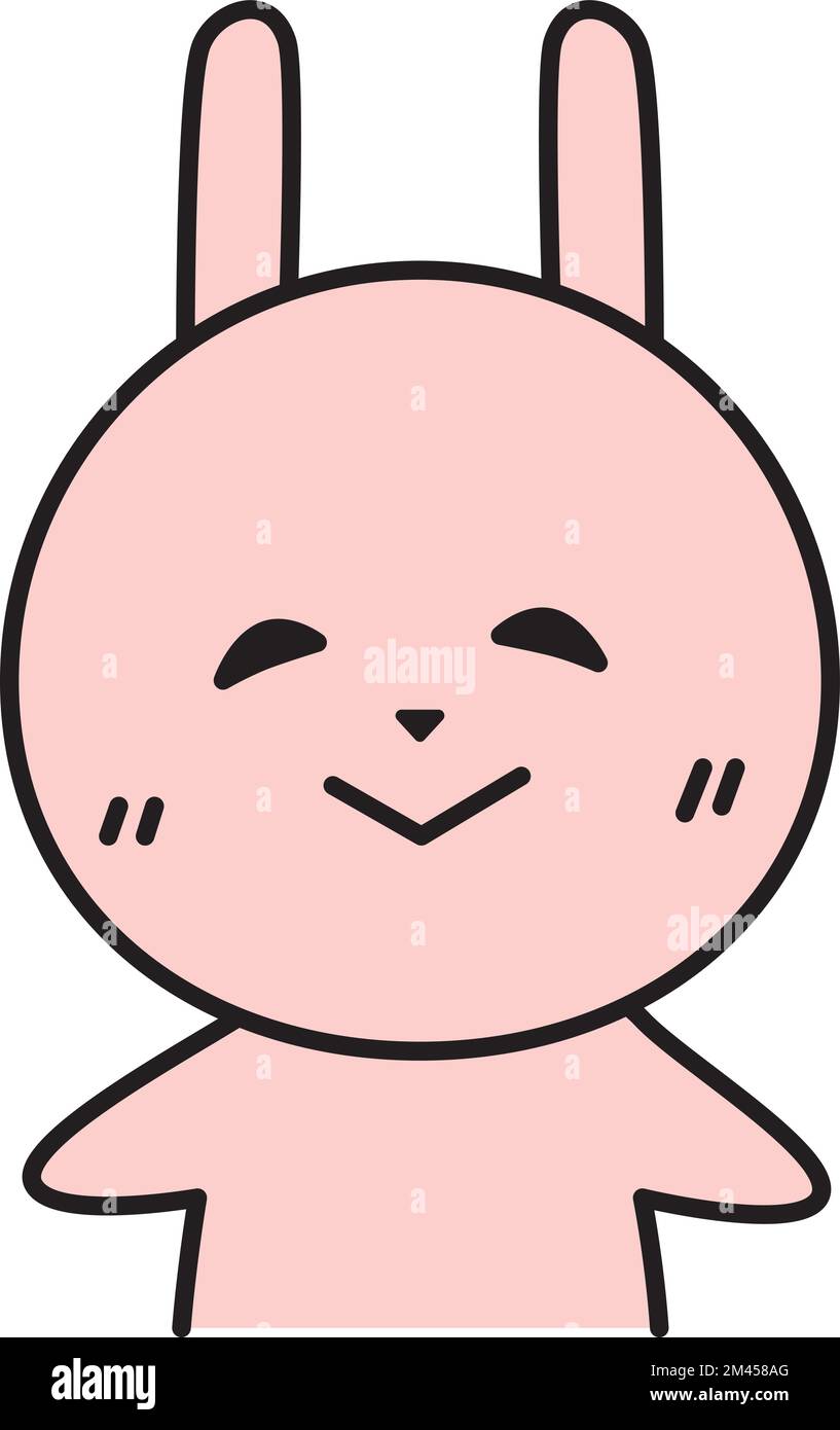 A cute rabbit character smiles shyly. Cute and funny animal is ...