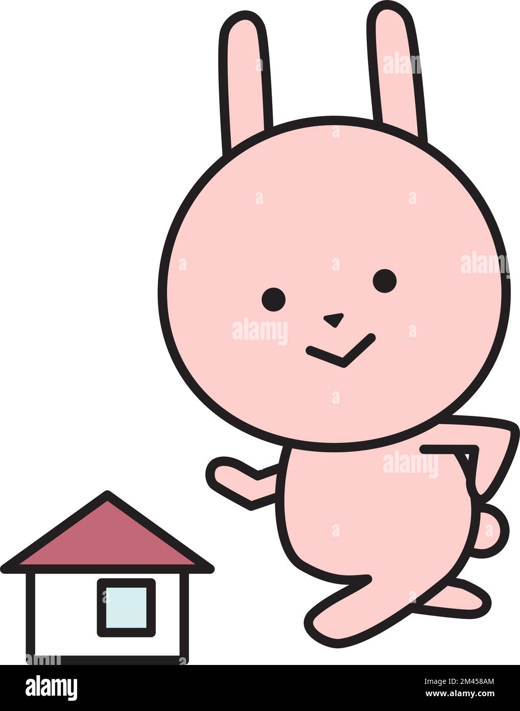 A cute rabbit character go home. Cute and funny animal is expressing ...