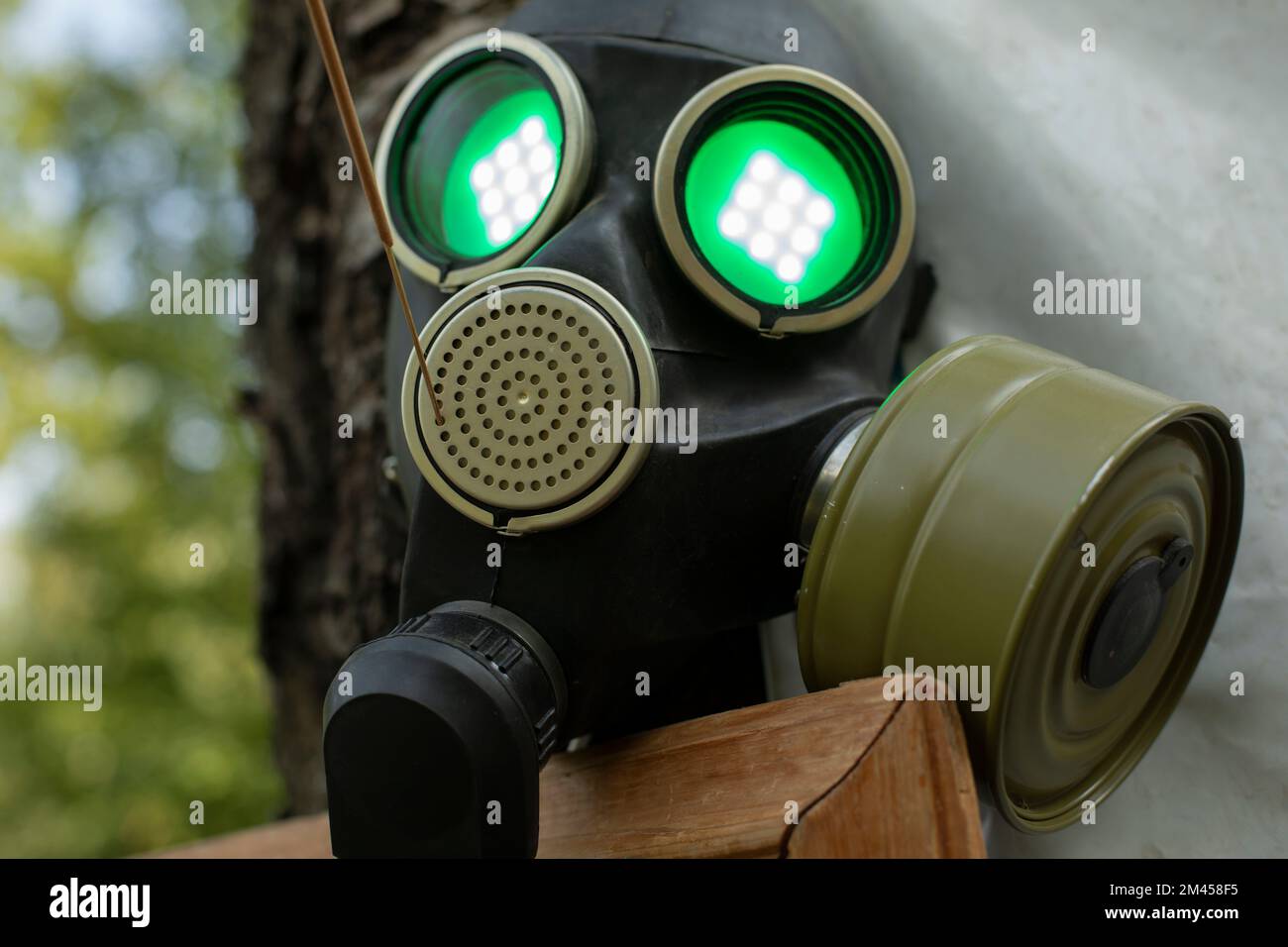 Steam punk gas mask. Glowing eyes at mask. Mask on face from gas ... Steam punk gas mask. Glowing eyes at mask. Mask on face from gas ...