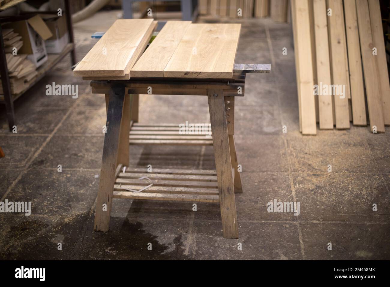Workbench for sawing board. Carpenter's workplace. Details of carpentry ...