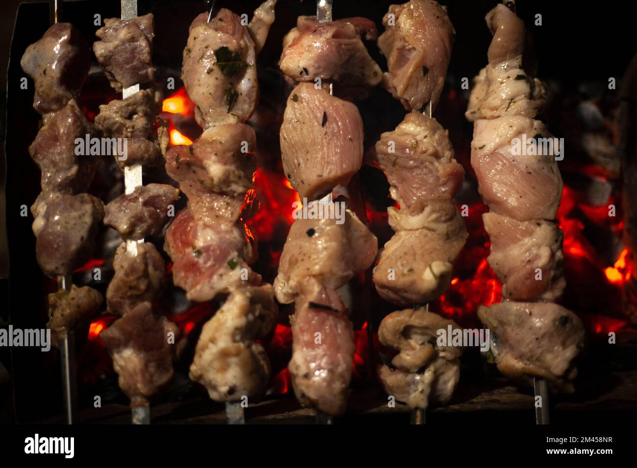 Meat baked on coals smoke hi-res stock photography and images - Alamy