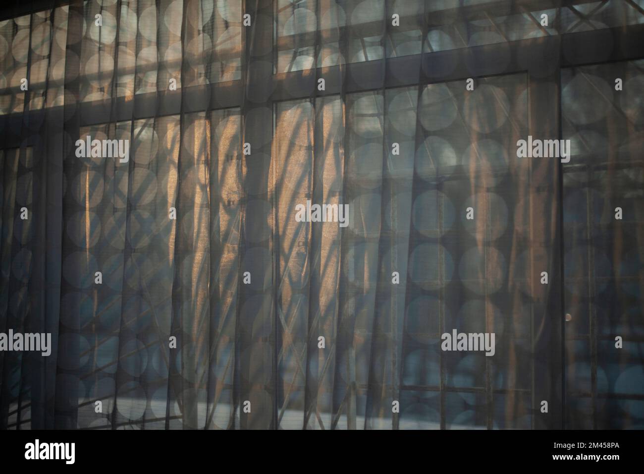 Curtains on window in sunlight. Transparent tulle closes window ...