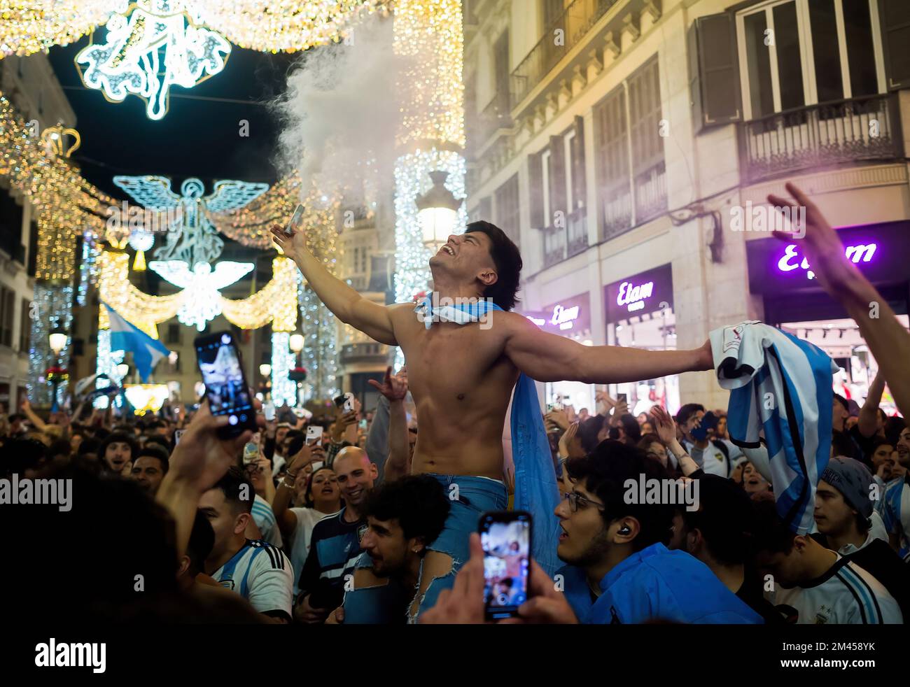 Malaga, Spain. 18th Dec, 2022. An Argentinian fan is seen celebrating ...