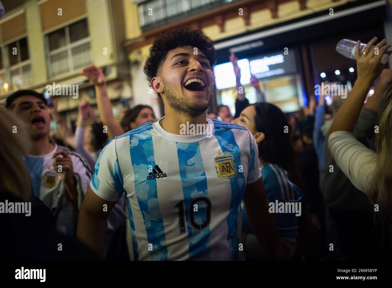 Malaga, Spain. 18th Dec, 2022. An Argentinian fan is seen celebrating ...