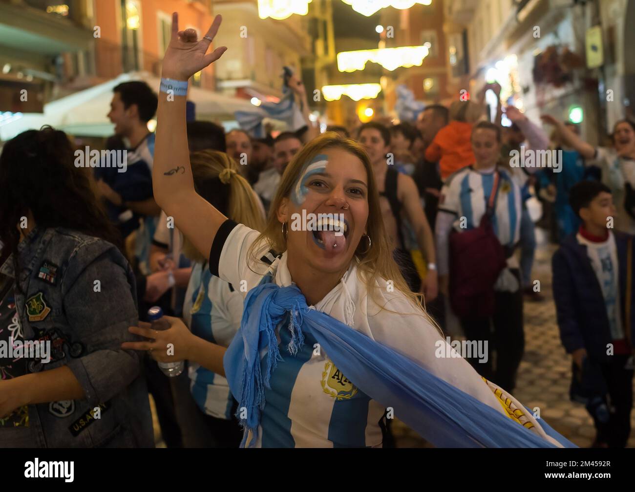 Malaga, Spain. 18th Dec, 2022. An Argentinian fan wrapped with a flag ...