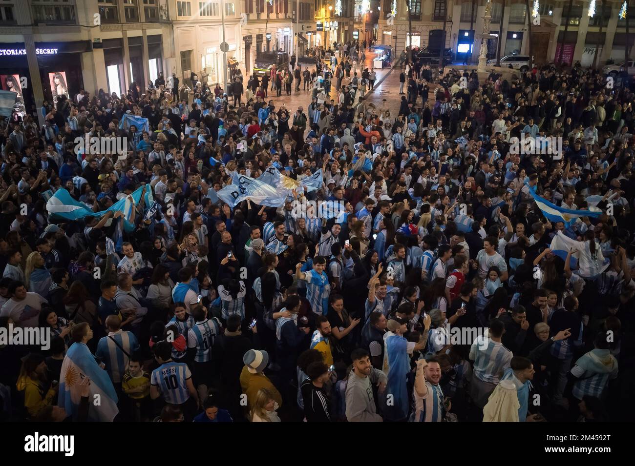 Malaga, Spain - 18 Dec 2022, Argentinian fans are seen celebrating the ...