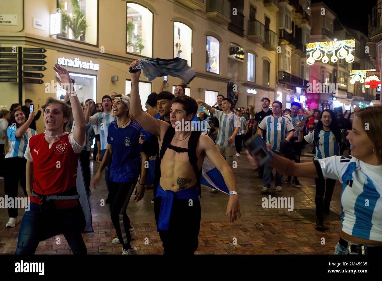 Malaga, Spain. 18th Dec, 2022. Argentinian fans are seen celebrating ...
