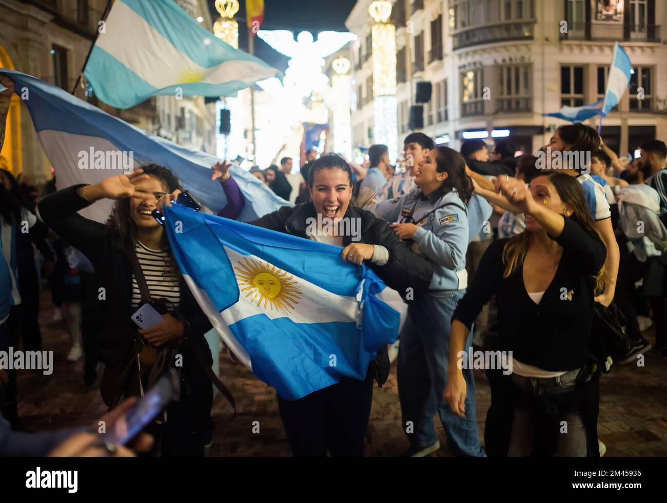 Malaga, Spain. 18th Dec, 2022. Argentinian fans are seen holding a flag ...