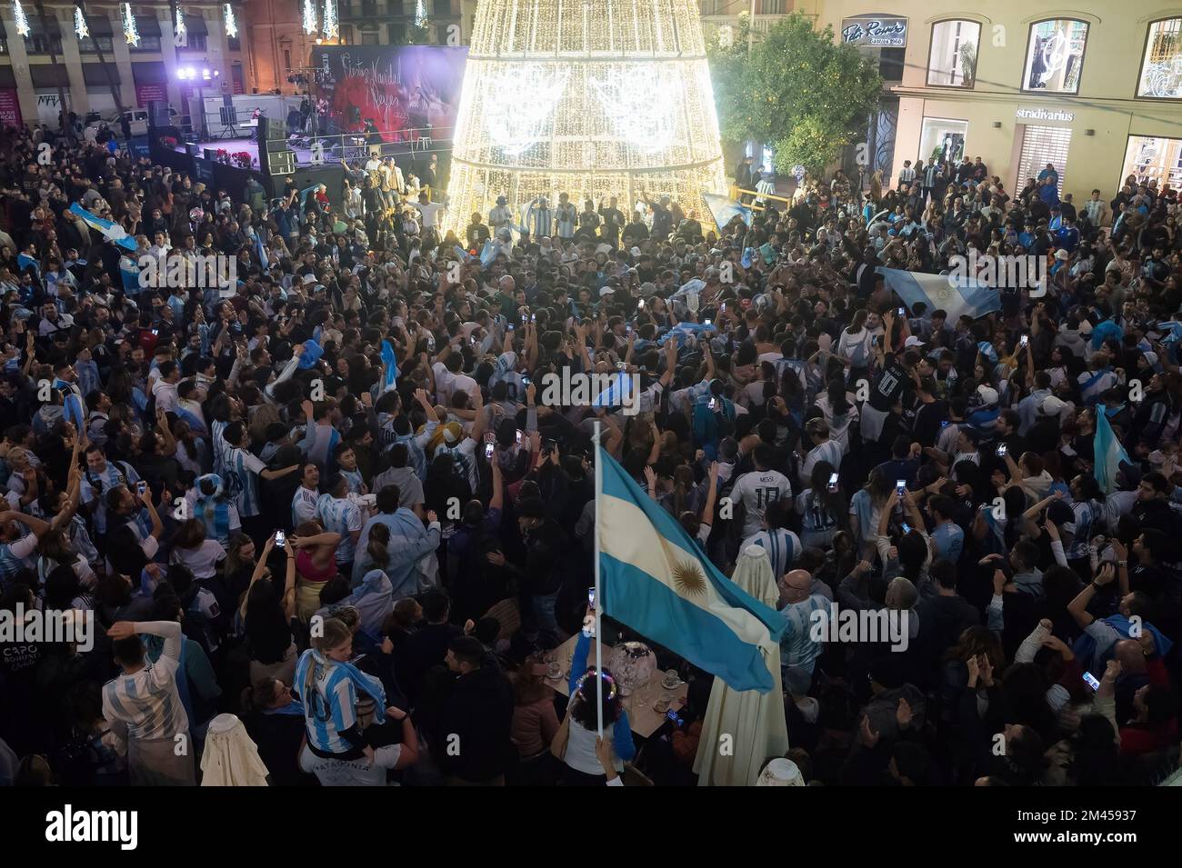 Malaga, Spain - 18 Dec 2022, Argentinian fans are seen celebrating ...