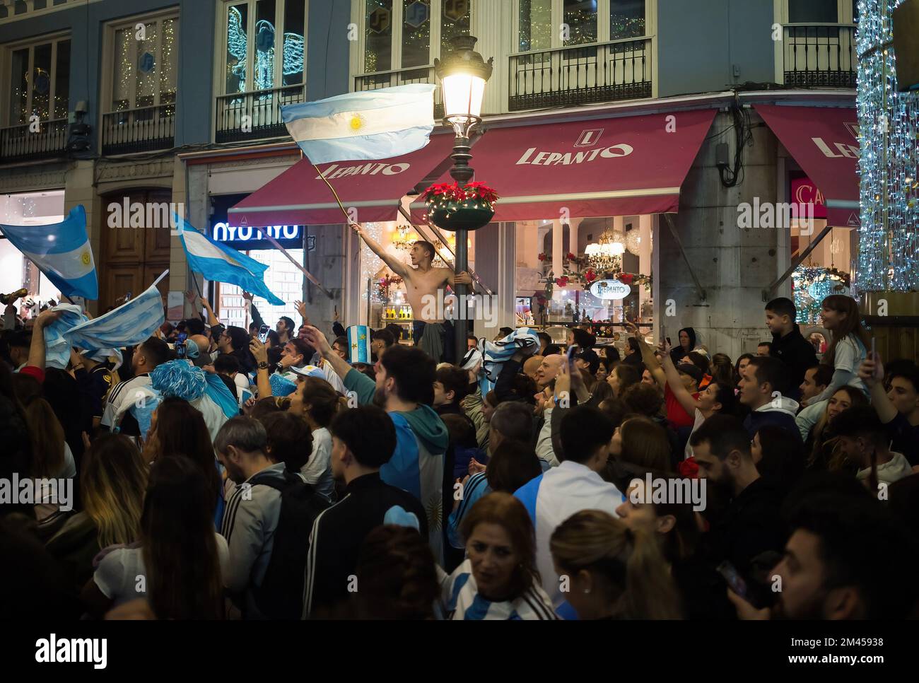 Malaga, Spain. 18th Dec, 2022. An Argentinian fan is seen waving a flag ...