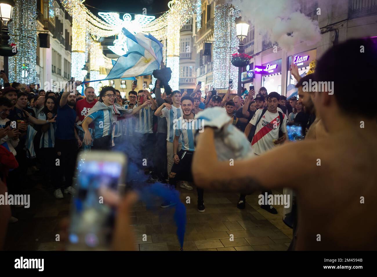 Malaga, Spain - 18 Dec 2022, Argentinian fans are seen celebrating ...