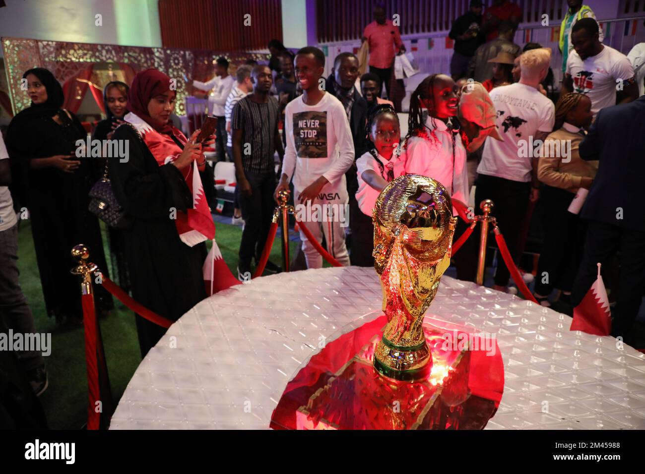 Nairobi, Kenya. 18th Dec, 2022. Football fans take a photo with the ...