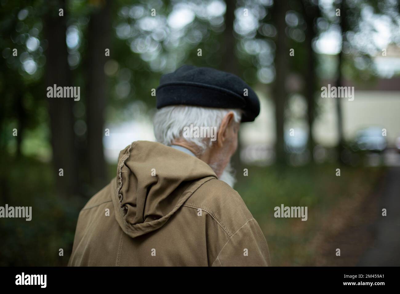 Gray haired elderly man. Russian old man. Retired in Russia. Man walks ...