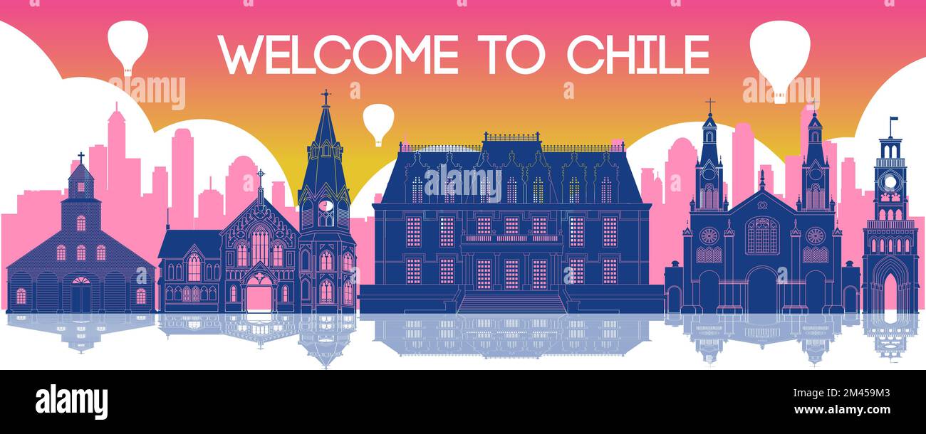 Chile famous landmark silhouette style, vector illustration Stock ...